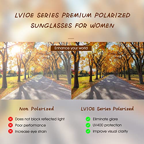 LVIOE Classic Polarized Square Sunglasses for Women Men, Vintage Big Thick Chunky Frame UV400 Shade