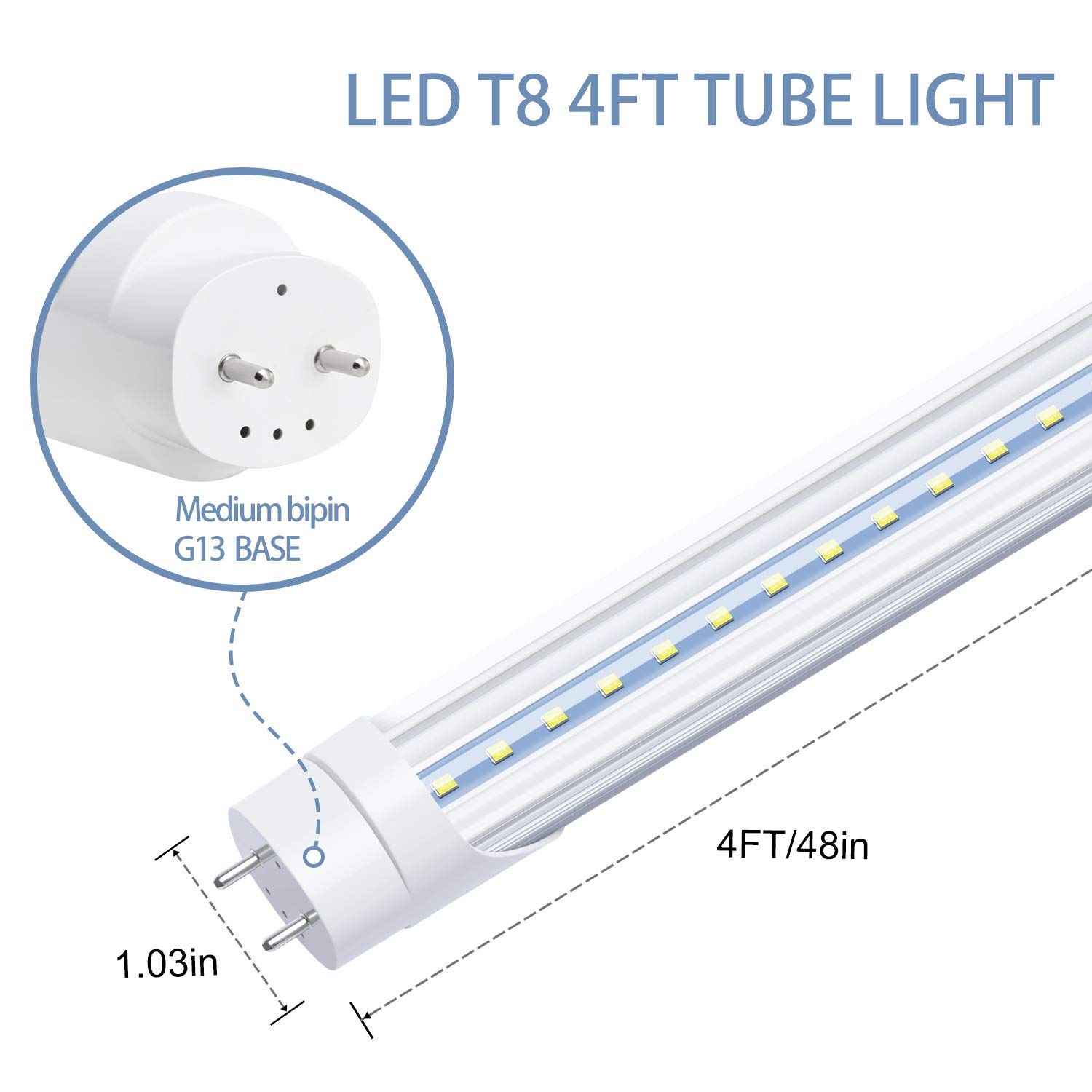JOMITOP 4 Ft T8 LED Tube Light 22W G13 Base 5000K Daylight White,Ballast Bypass Required, Dual-End Powered, 60W Replacement LED Bulb Lights, 2640 Lumens, Clear Cover, AC 85-277V Pack of 4