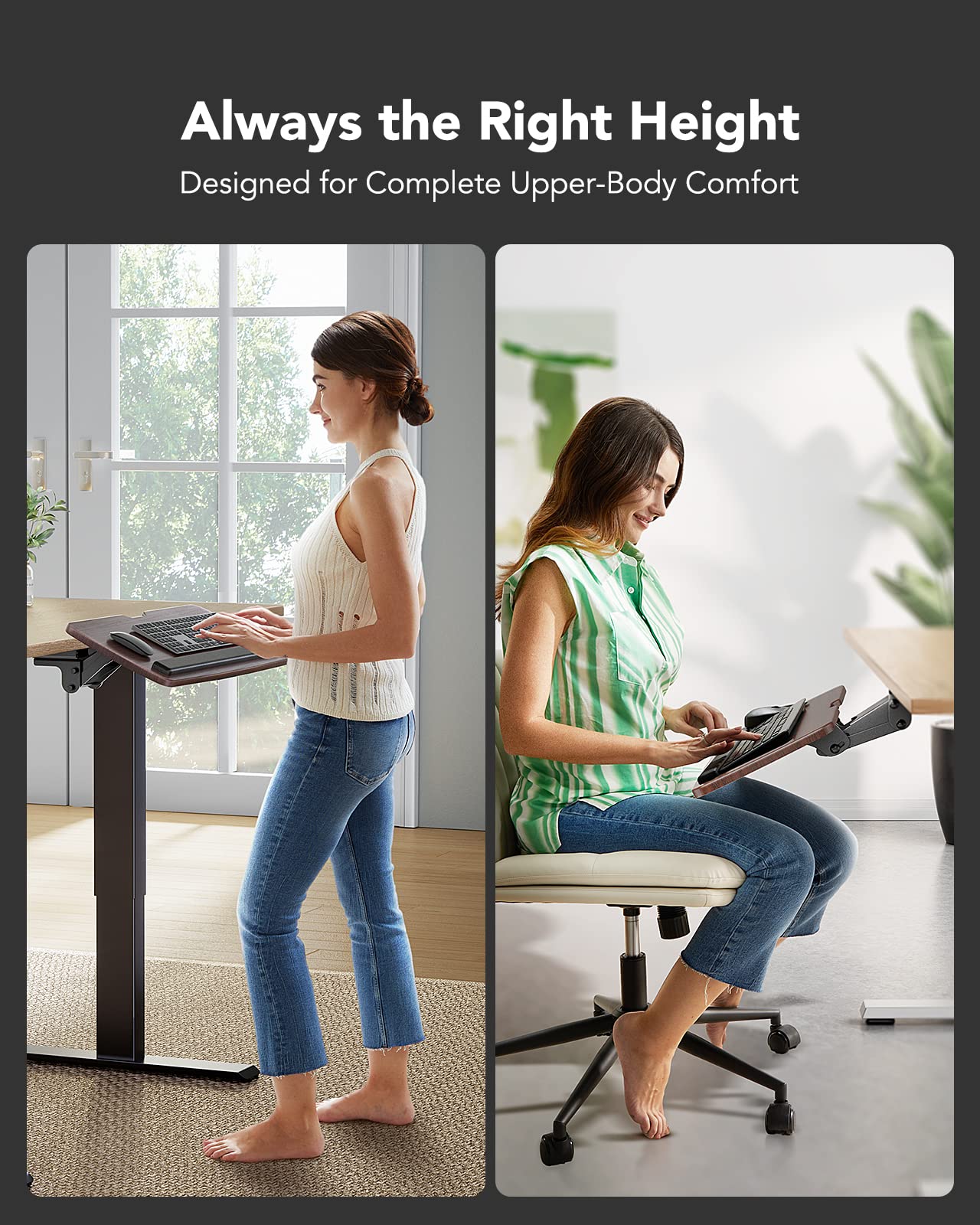 HUANUO Keyboard Tray Under Desk,360 Adjustable Ergonomic Sliding Keyboard & Mouse Tray, 25" W x 9.8" D, Brown