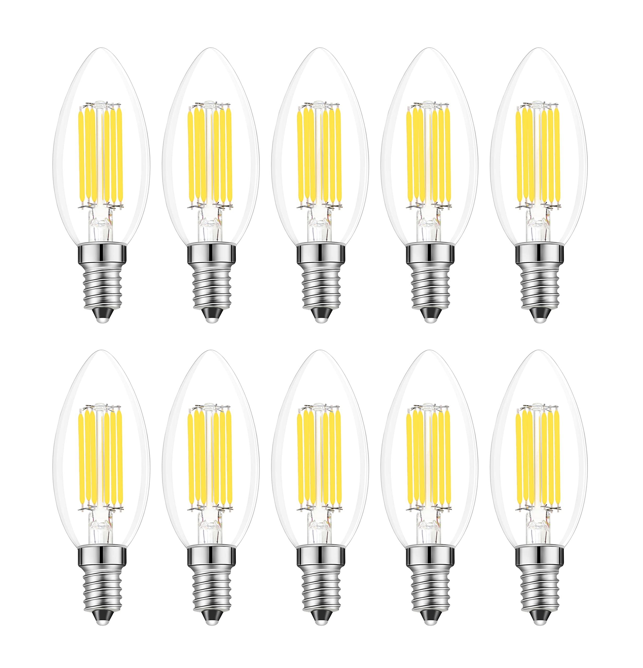 Lamsky E14 Dimmable LED Bulb,110V 600Lumens 60W Equivalent Daylight White 5000K,E14 European Base Candelabra LED Bulbs,Chandelier LED Edison Bulbs,Clear Glass Torpedo Shape Bullet Top(10-Pack)