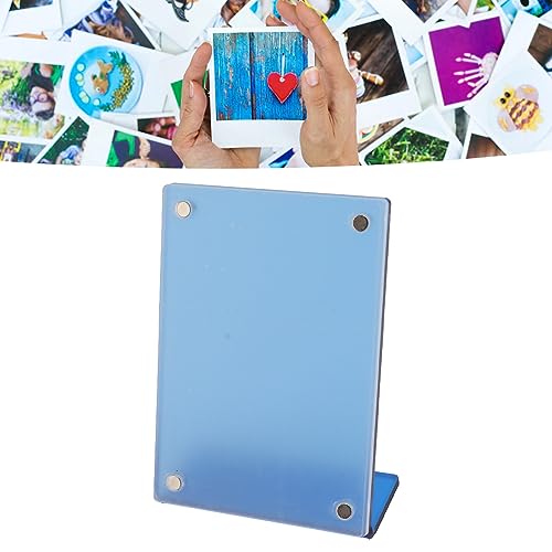 Jiawu Slanted Back Photo Frame, Self Standing Photo Frame Acrylic Multi Purpose Simple Operation for Office for Celebrity Mini Cards (Blue)