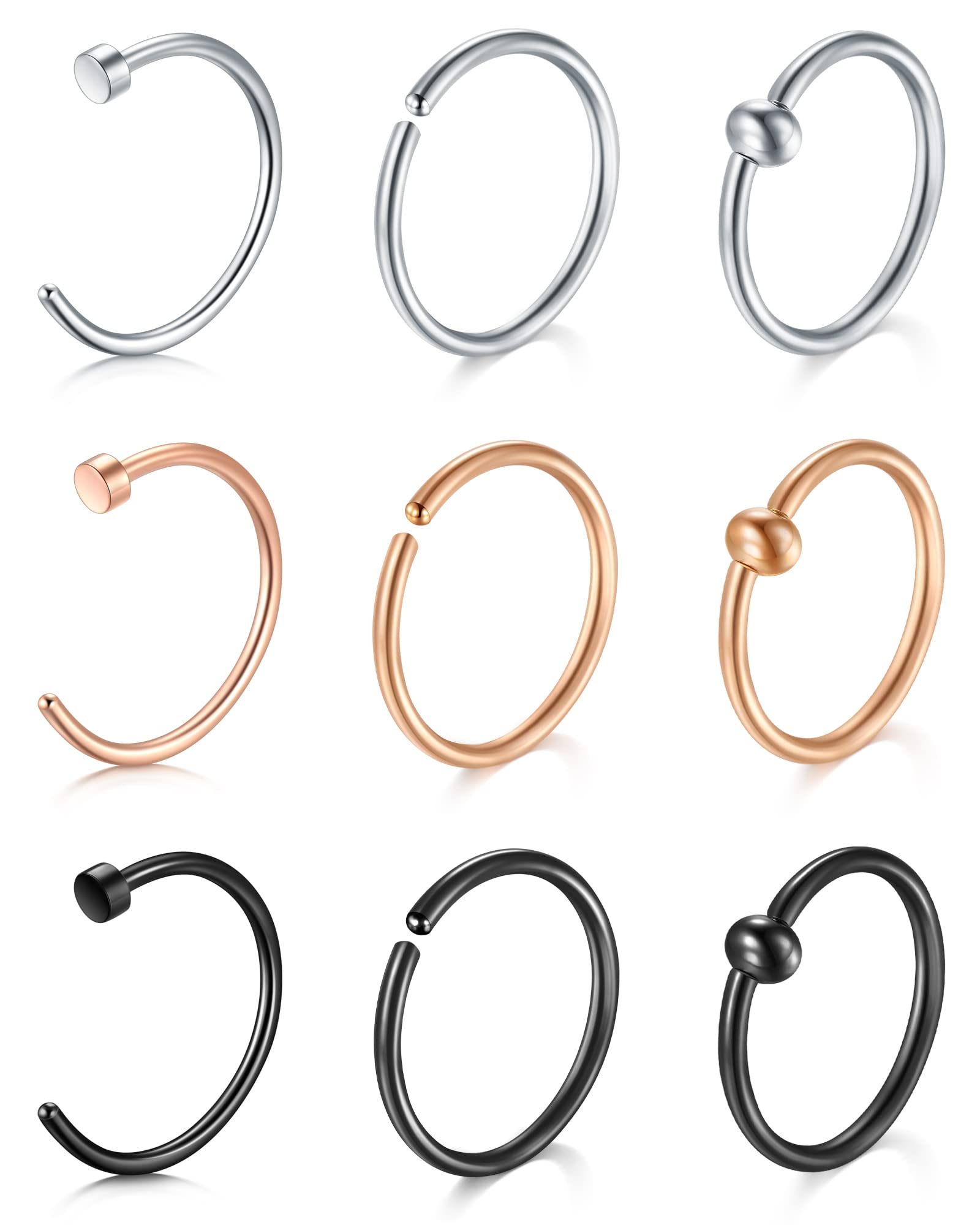 Longita Double Nose Ring for Single Piercing Double Hoop Double Loop Nose Ring Spiral Nose Rings for Women 8mm