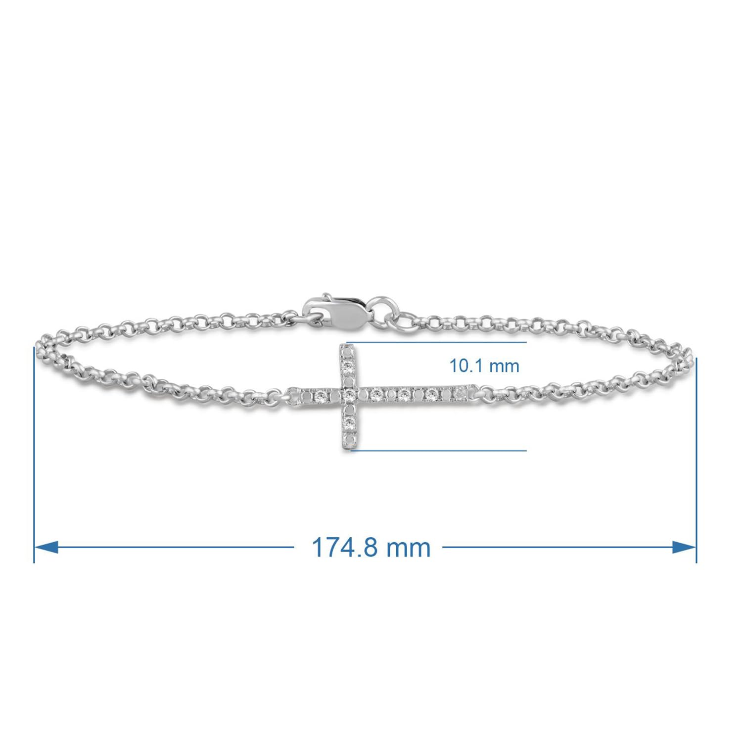 Jewelili Sterling Silver Natural White Round Diamonds Sideways Cross Bracelet