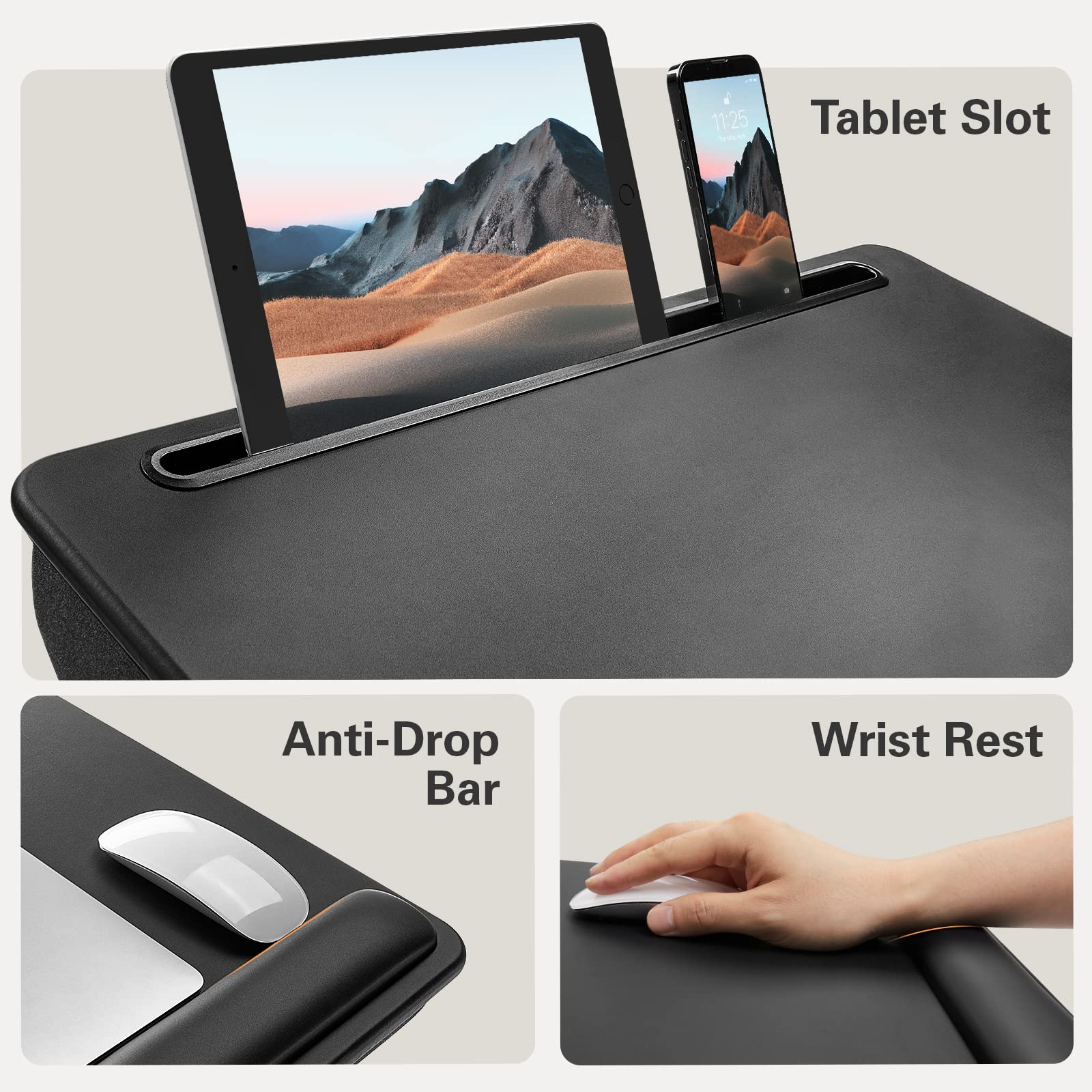 HUANUO Laptop Bed Desk, Computer Lap Tray for Couch Sofa Floor, Foldable Table with Height Adjustment & 35° Adjustable Tilt Angle for Working, Eating, HNLD19