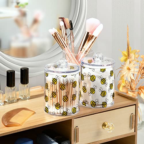 Vnurnrn Clear Plastic Jar Set for Cotton Ball, Cotton Swab, Cotton Round Pads, Floss, Flying Bumble Bees Bathroom Canisters Storage Organizer, Vanity Makeup Organizer,2Pack