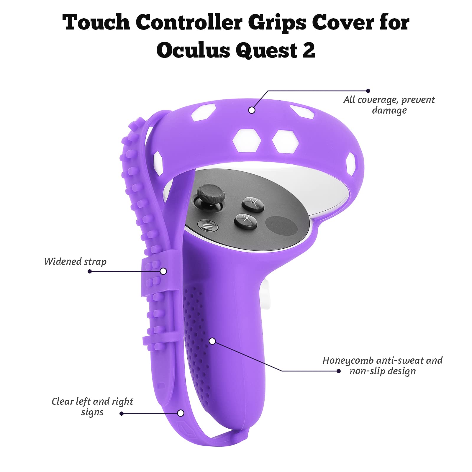 Kuways Design Silicone Touch Controller Grip Cover for Oculus Quest 2 Accessories, Anti-Throw Protector with Adjustable Knuckle Straps, Full Cover Handle Sleeve(PURPLE)