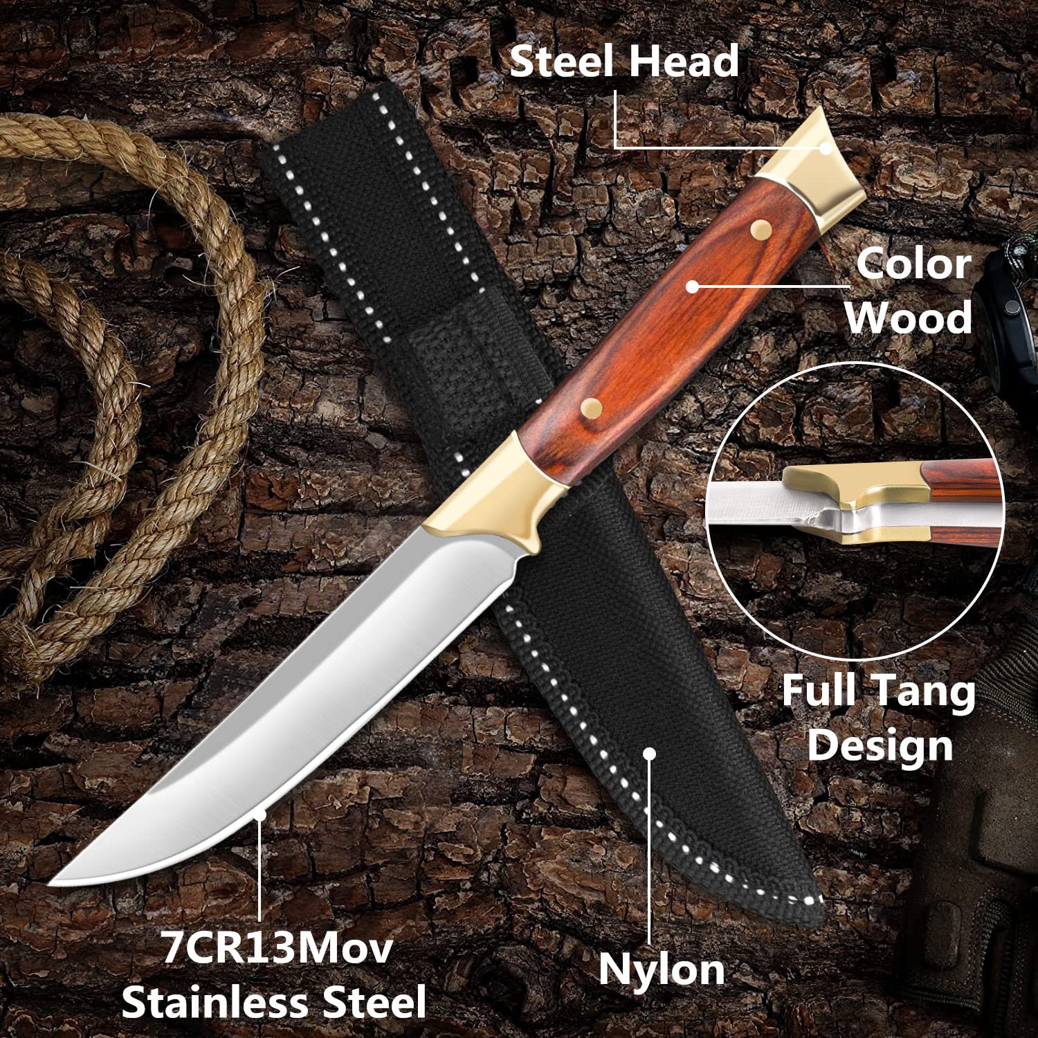 liuliang1 6.1'' Full Tang Straight Edge Tactical Knife with Sheath Survival Hunting EDC Tactical Knife for Outdoor Camping,Fishing