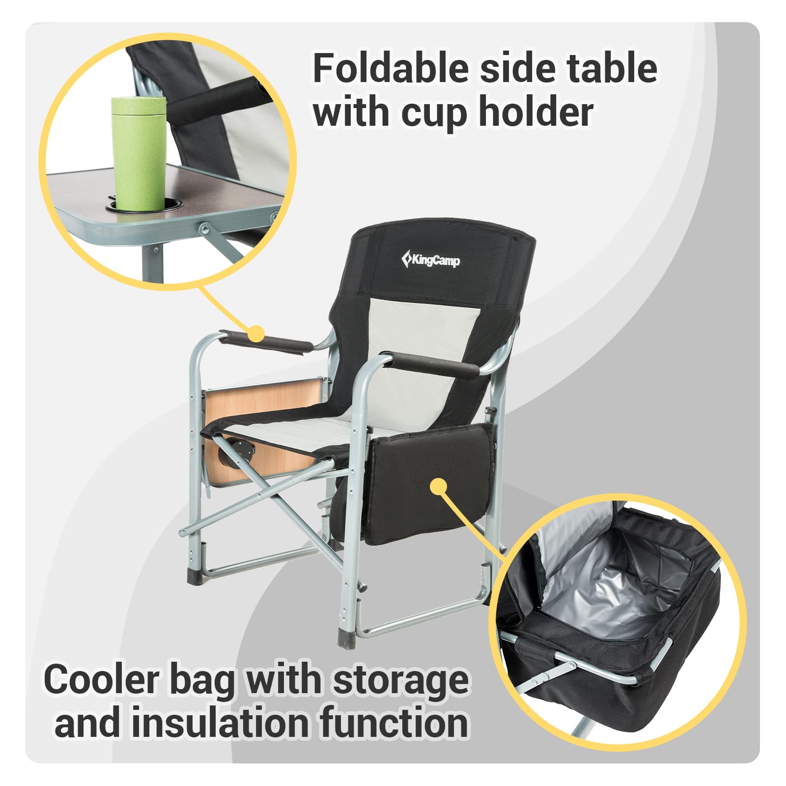 KingCamp Camping Director Chair Lightweight Outdoor Folding Chairs for Adults Heavy Duty Chair with Side Table Cooler Bag Oversized Padded Camp Chair Support 330 lbs