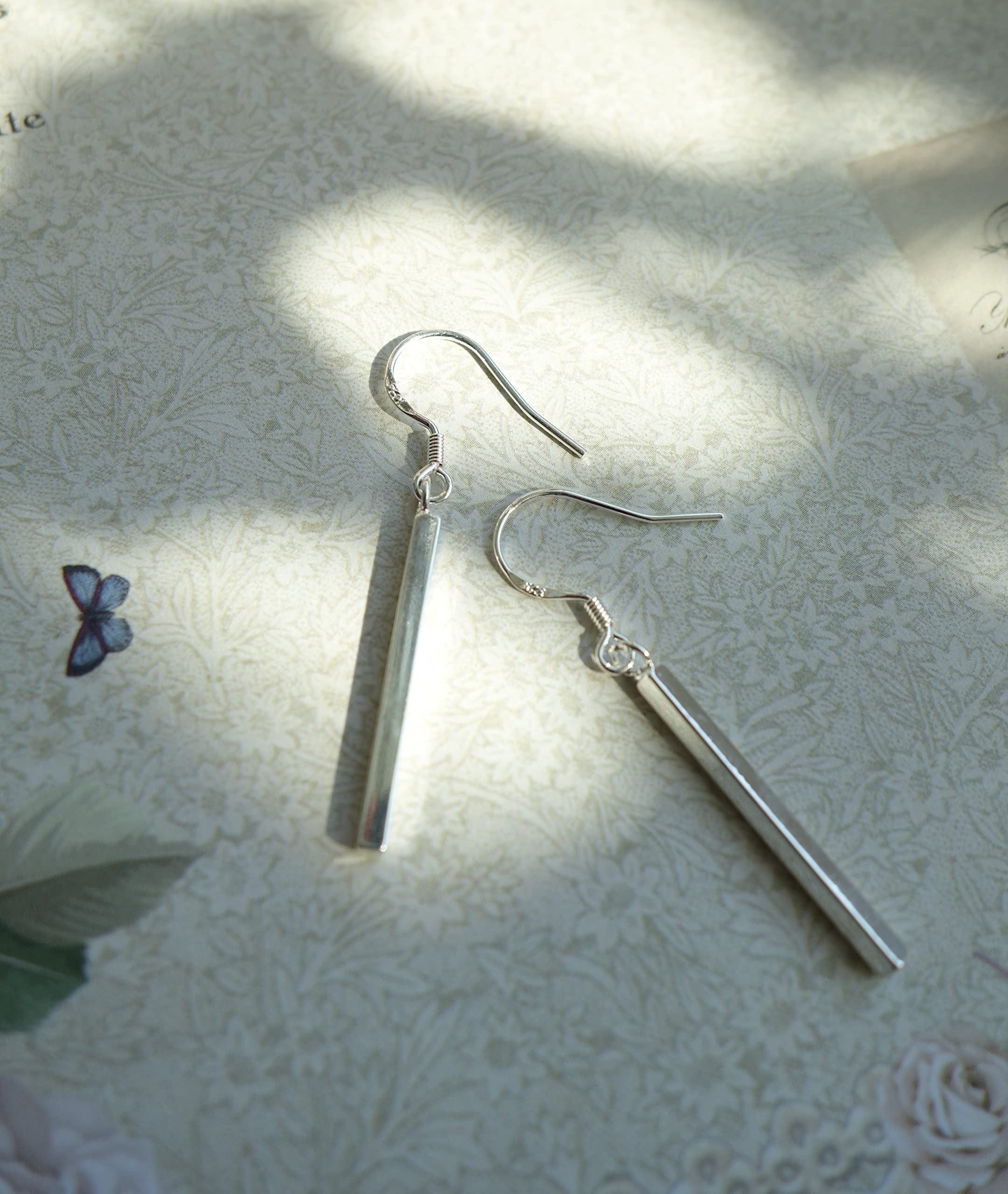 Lx3 Sterling Silver Bar Drop Earrings, Solid 925 Sterling Silver Bar Dangle Earrings for Women, Teen Girls. Minimalist Dangle Earrings