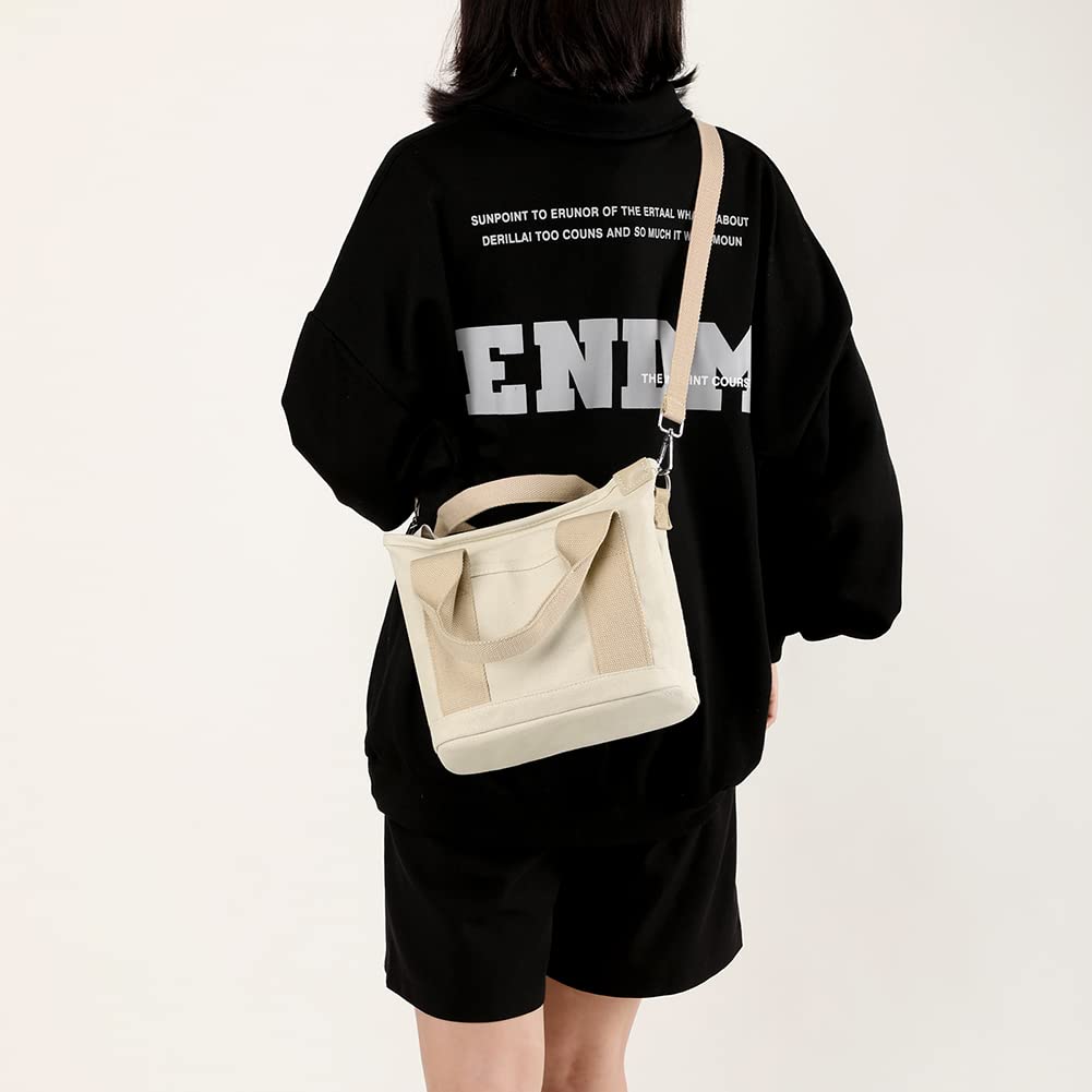 Mini Tote Bag for Women Canvas Small Crossbody Bag Large Capacity Multi-Pocket Handbag for Travel Work School