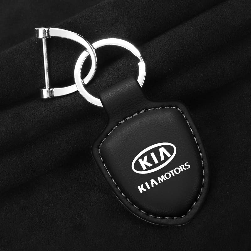 Leather Key Chain Keychain Cute Keychains Keyring For kia black Car Accessories with a metallic clasp