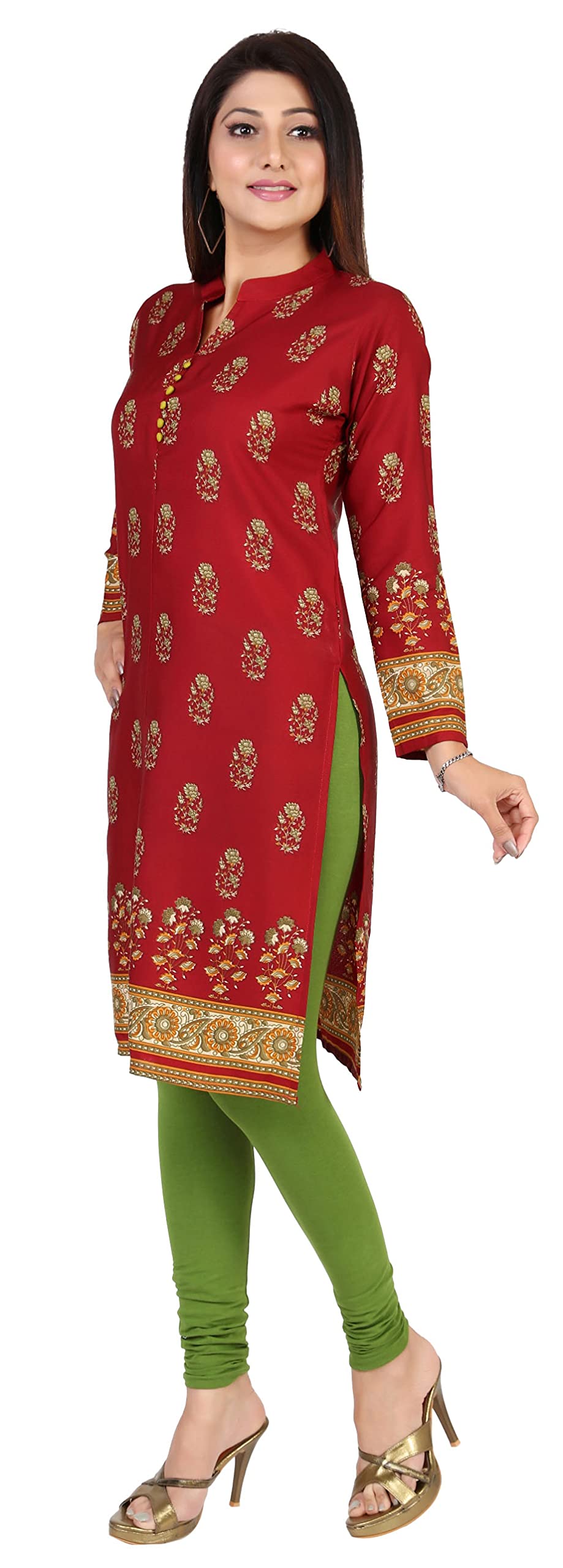 Indian Kurtas for Women Long Kurti Tunic Tops (Maroon, 4XL)