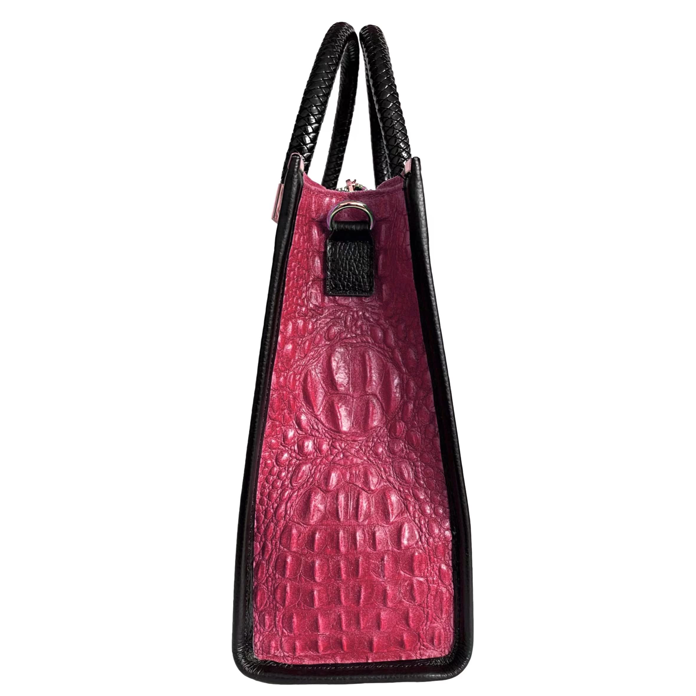Modarno Women's shoulder bag - crocodile print suede leather handbag, Fuchsia