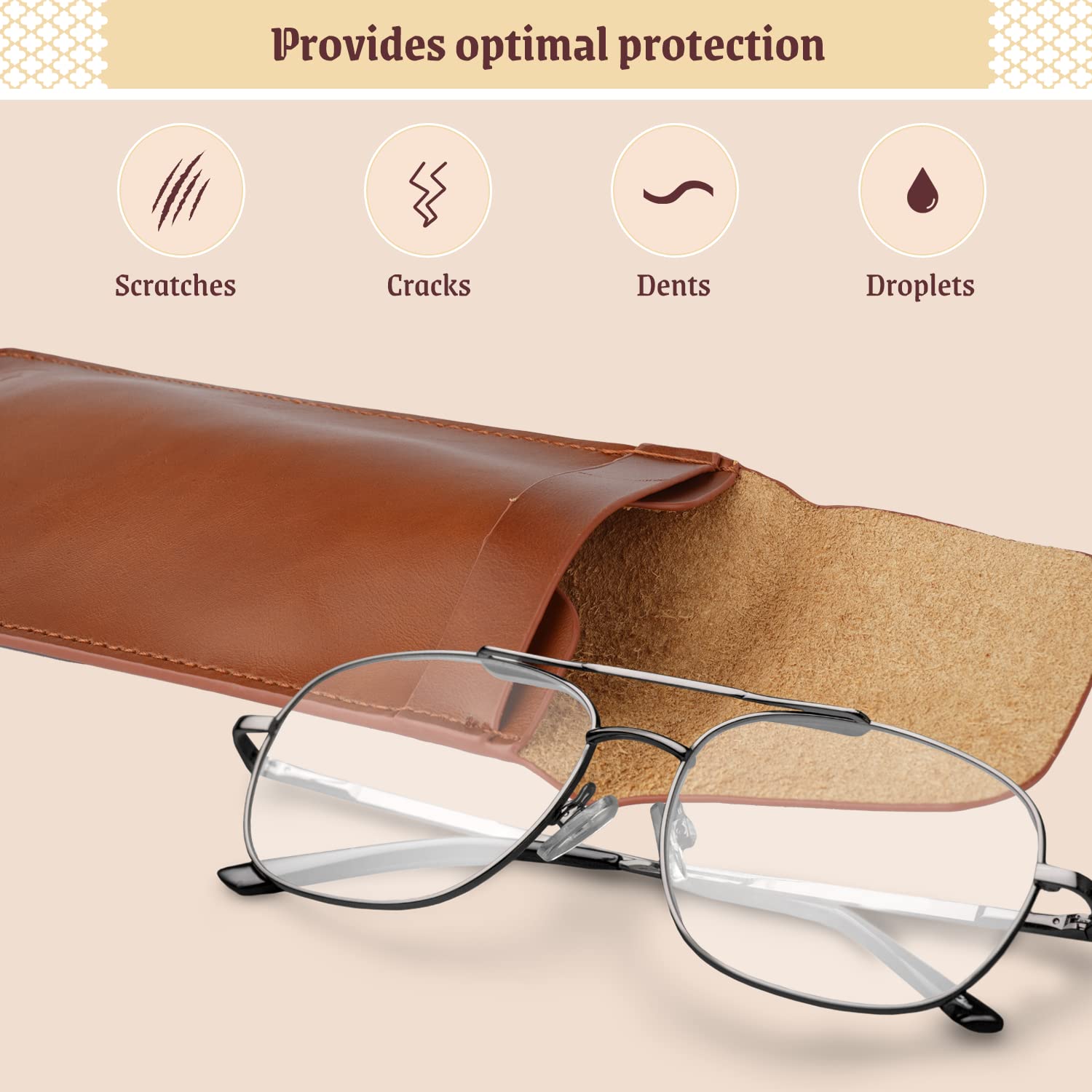 Leather Eyeglass Cases for Men - Premium Quality Leather with Microfiber Polishing Cloth and Soft Pouch , Eyeglass Case Slip In with Flap best for Reading Glasses and Ideal Gift for Men