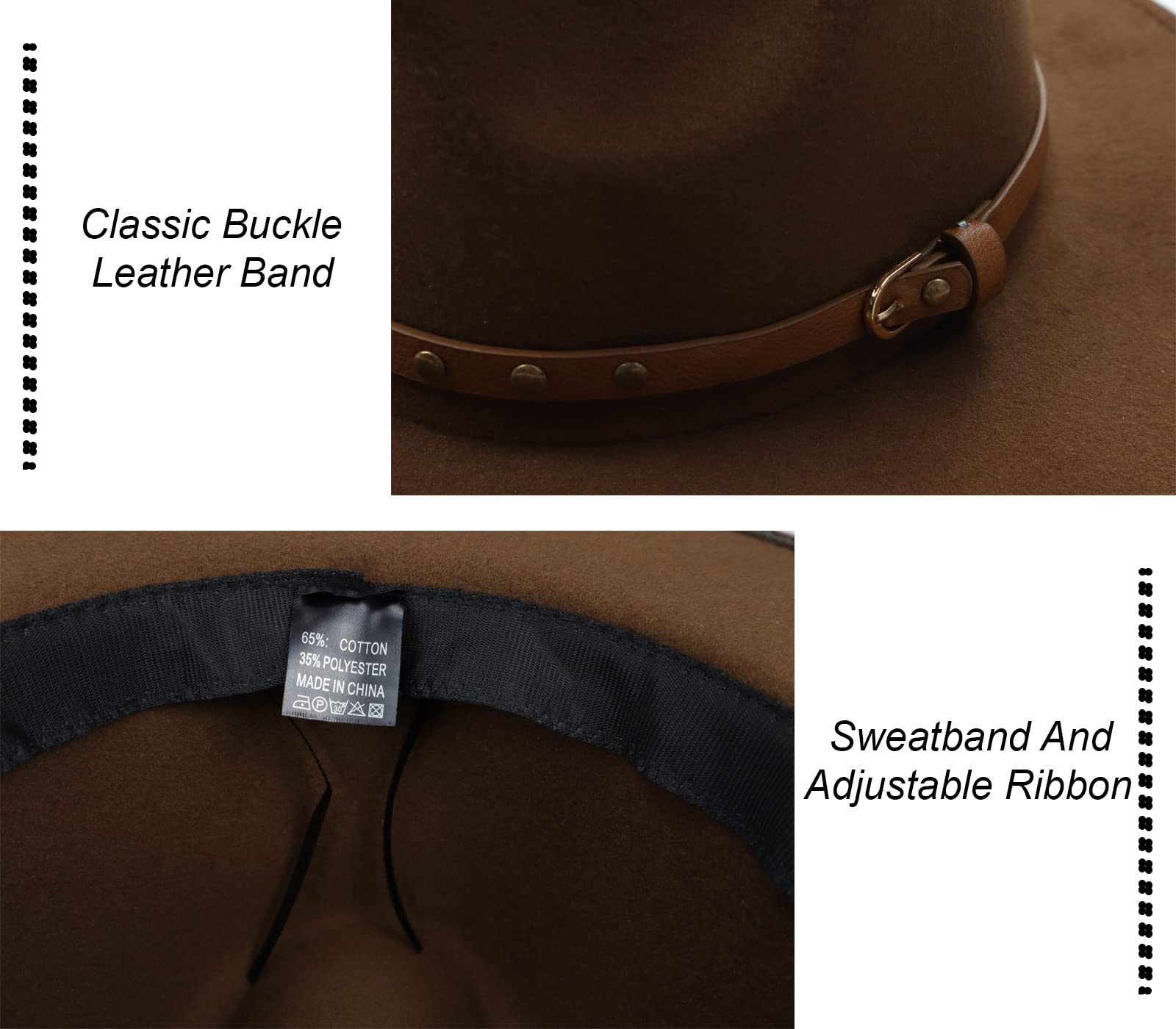 Koreshion Women Classic Fedora Hat Wool Wide Brim Felt Hats Jazz Cap with Belt Buckle Panama Hat Coffee