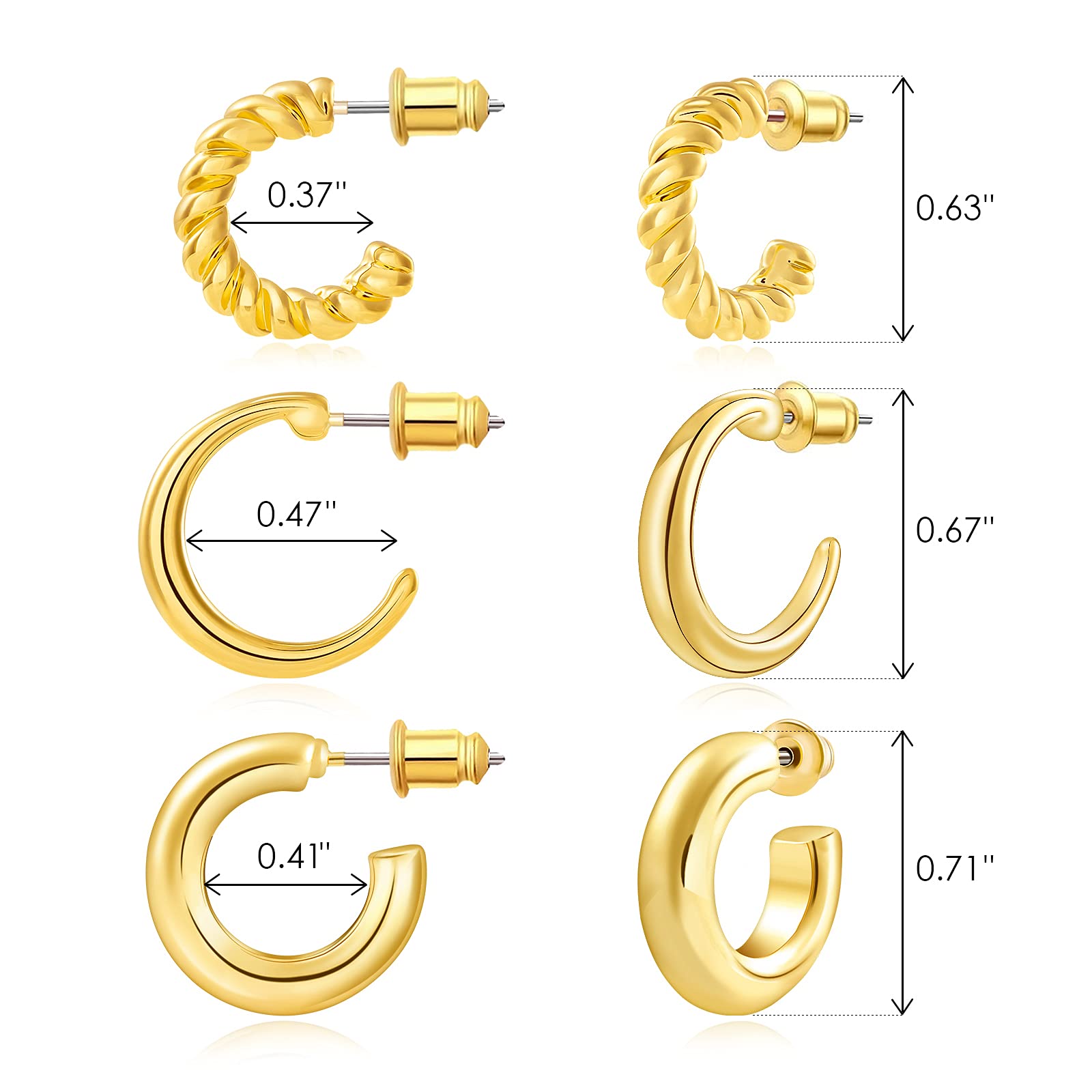 LANE WOODS Small Hoop Set: Hypoallergenic Hoop Jewelry Pack for Women 14K Gold & Silver