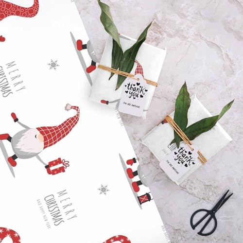 InterestPrint Christmas Pattern with G-nomes In Red Hats Gift Wrapping Paper Roll Christmas Retro Gift Wrapping Paper Holiday Party Gift 3 Pieces