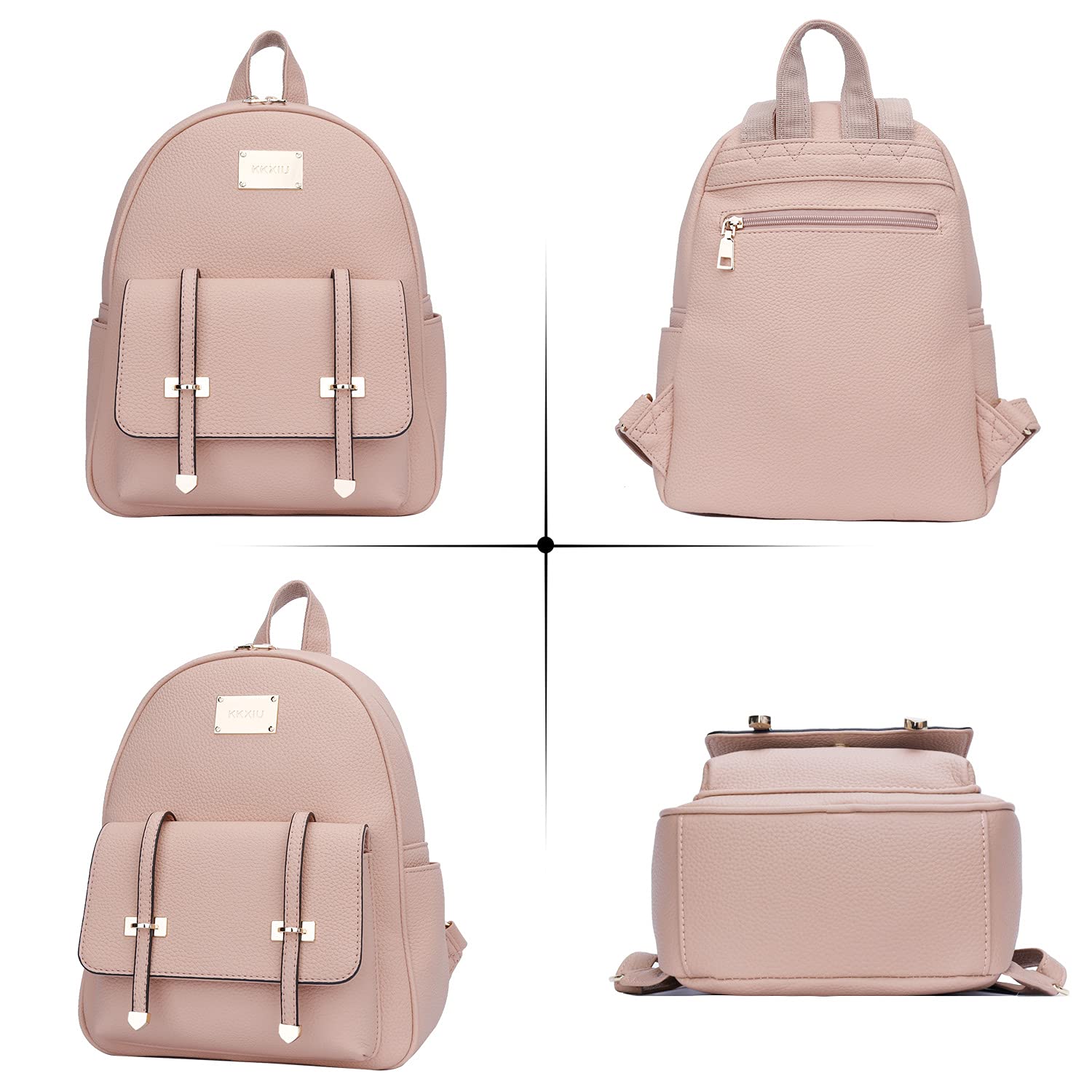 KKXIU Women Medium Backpack Purse Fashion Daypacks Synthetic Leather Shoulder Bag For Ladies (Medium, Pink)