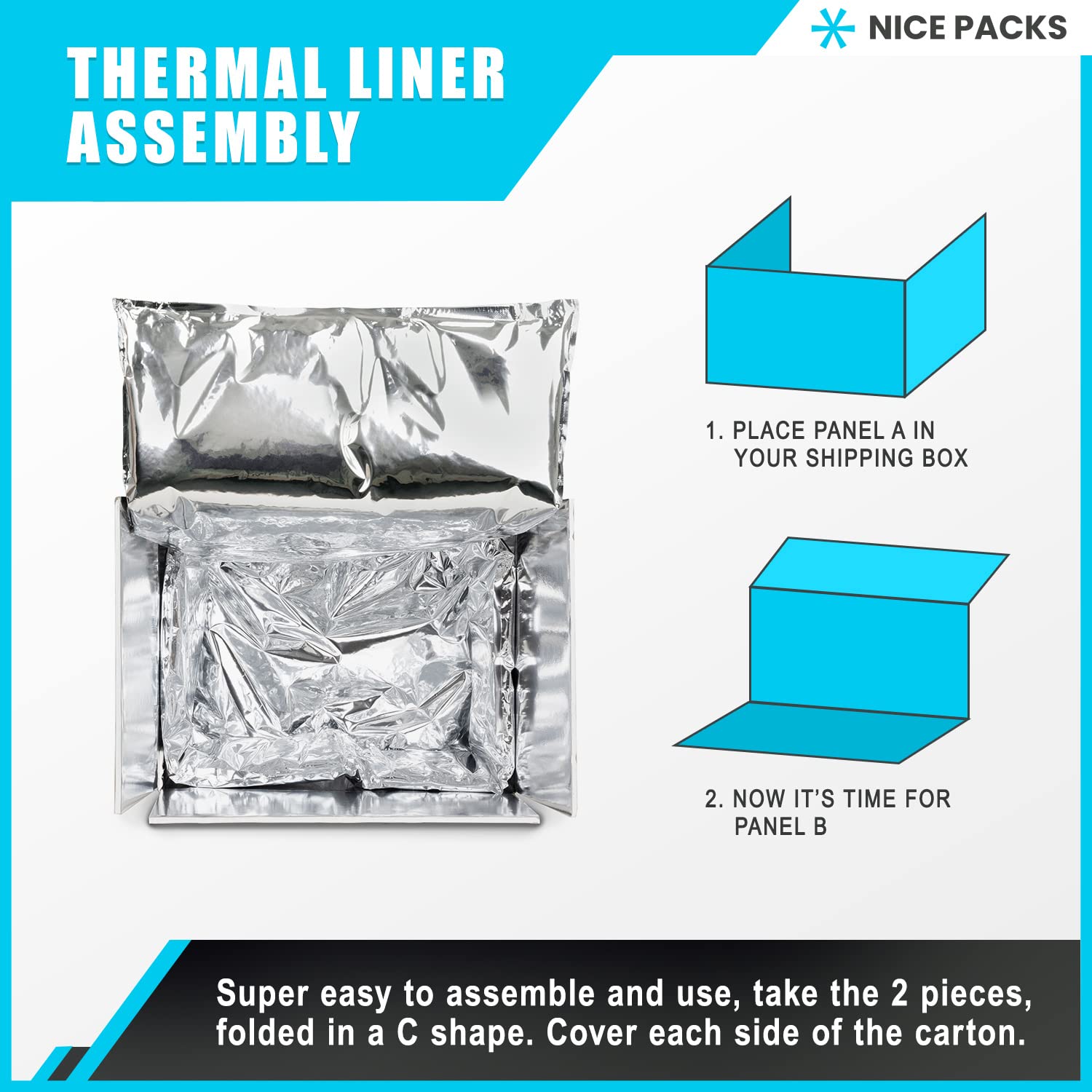 LIVE 2DAY Nice Packs | Thermal Liners for Coolers and Food Shipments | Best Insulation for Dry Ice Packs (14 x 7.5 x 9 inch, Cotton)