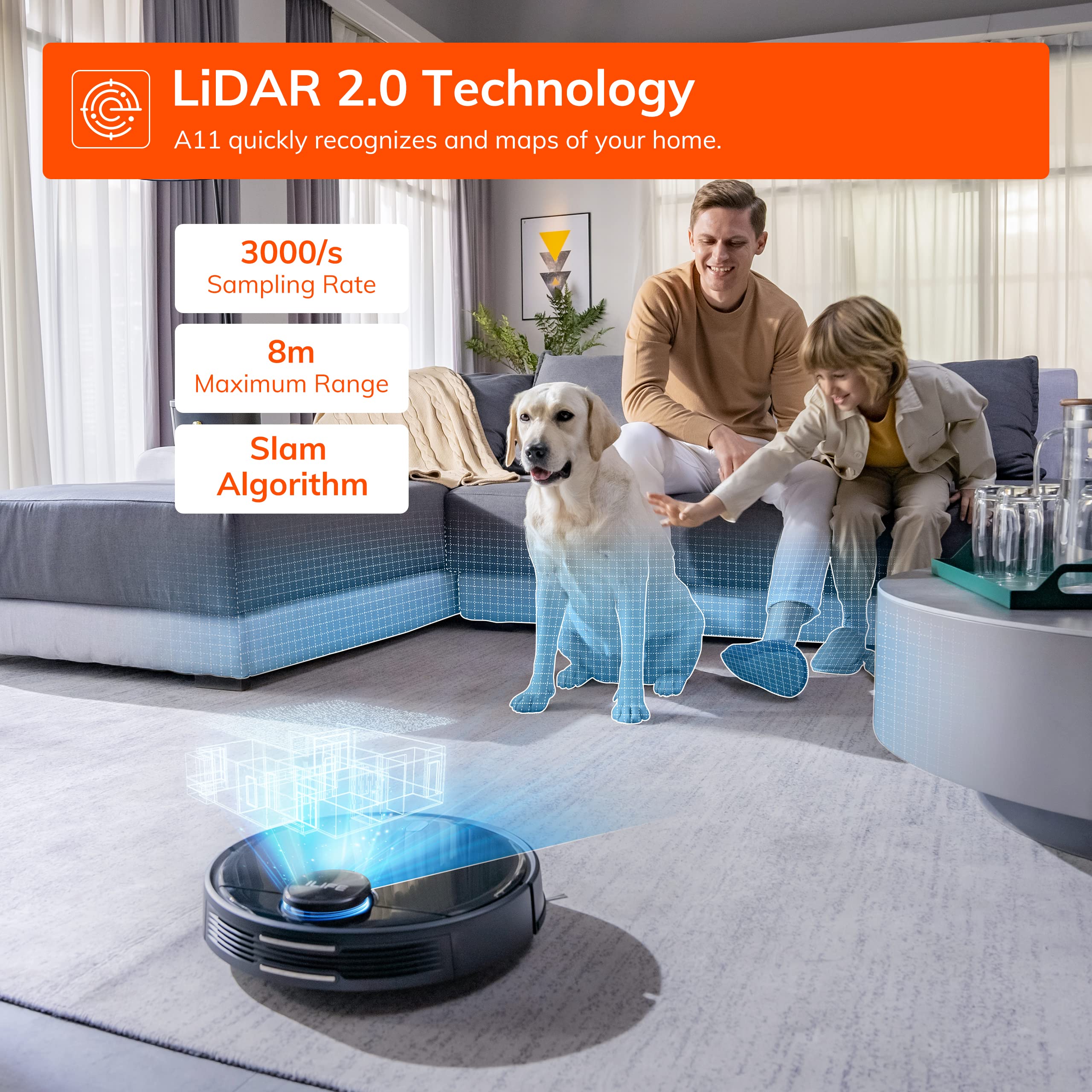 ILIFE A11 Robot Vacuum and Mop Combo, Real 2-in-1 Robot Vacuum Cleaner with Lidar Navigation, 4000Pa Strong Suction,150mins Runtime,Wi-Fi Connected,Multi-Floor Mapping, for Pet Hair,Hard Floor,Carpet