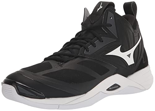 Mizuno unisex adult Wave Momentum 2 Mid Sneaker, Black/White, 12.5 Women Men US