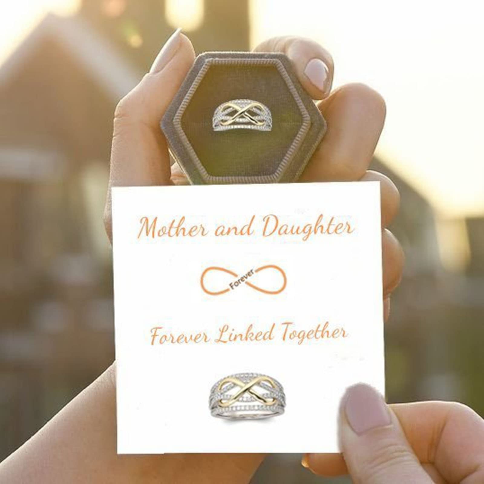 MQINM Mother & Daughter Forever Linked Together Ring, Personalized Inspirational Jewelry Infinity Ring, 925 Silver Zirconia Cross Winding Ring, Gift for Mother & Daughter (Size : 8)