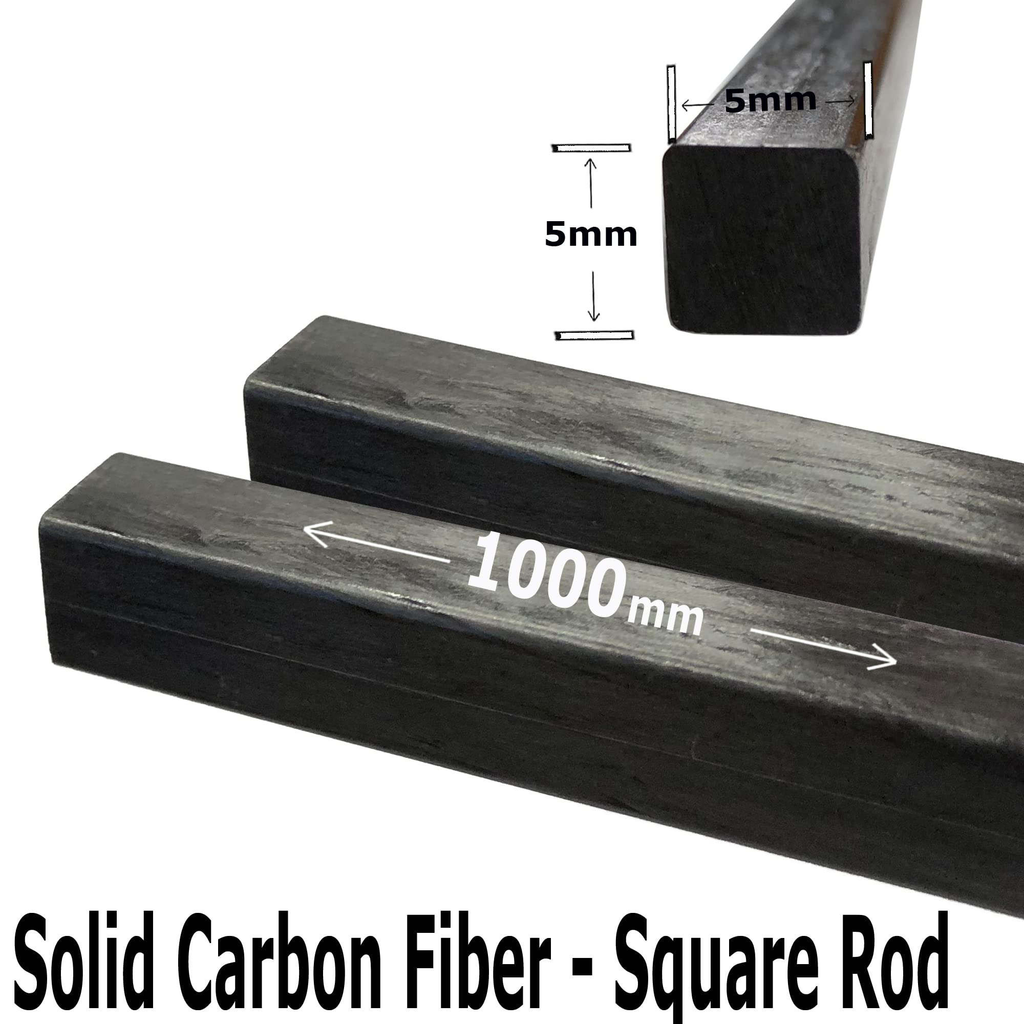 KARBXON β Square Carbon Fiber Rod - 5mm x 1000mm β Pultruded Square Solid Rod - Black Matte Finish - Pure Solid Carbon Fibre Square Tube shafts - for RC Planes-Drones, Boat DIY Craft Projects