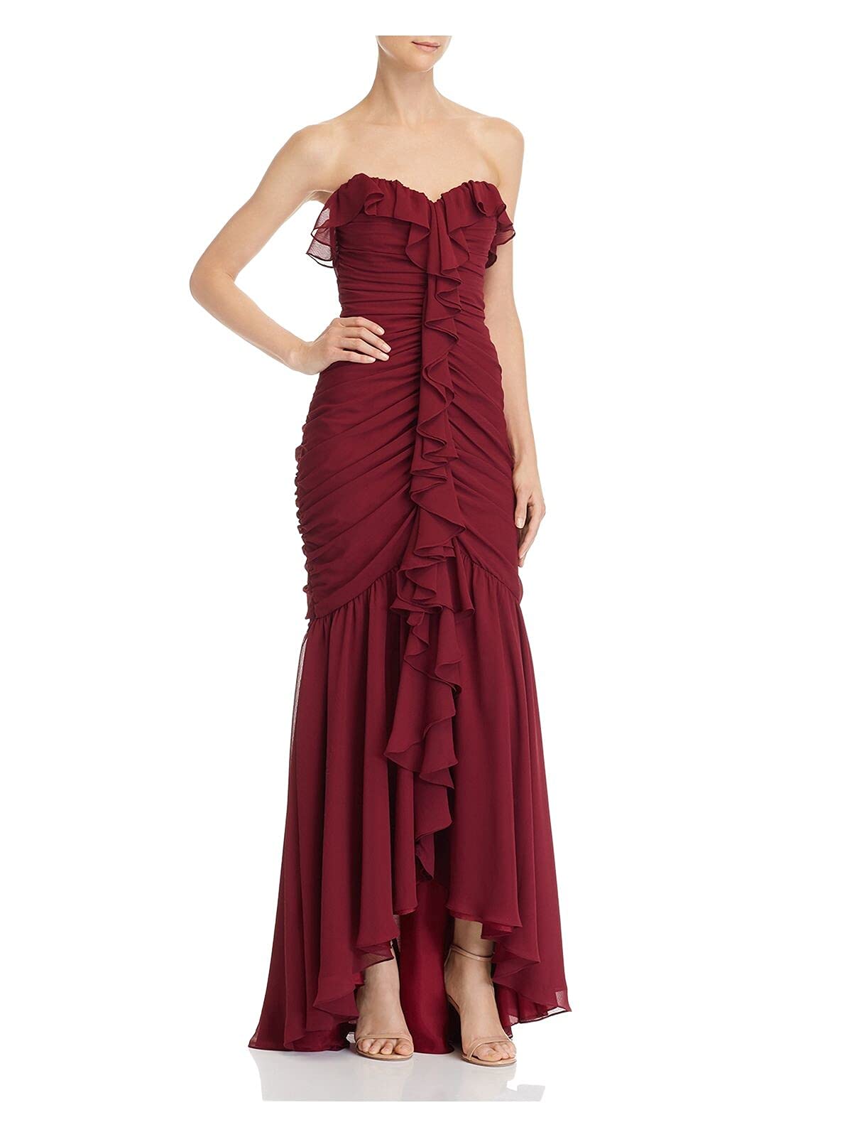 Jill Stuart Womens Burgundy Solid Sweetheart Neckline Full-Length Hi-Lo Evening Dress Size 0