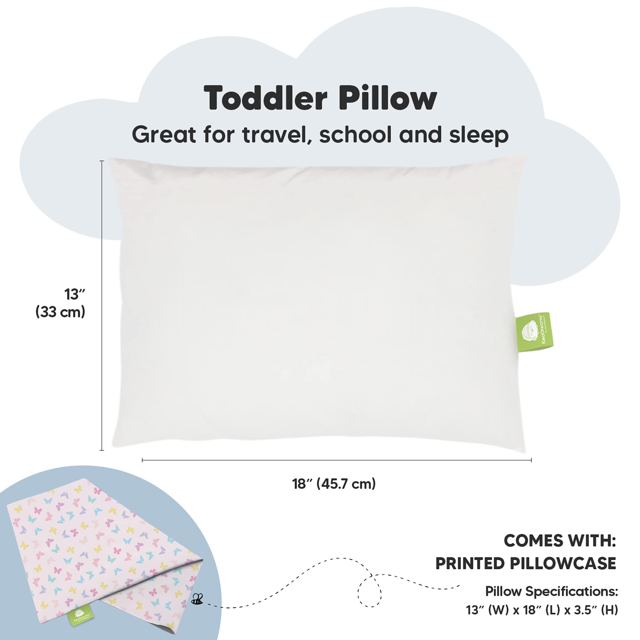 KeaBabies Toddler Pillow with Pillowcase and Toddler Pillow with Pillowcase, Jumbo 14X20-13X18 Soft Organic Cotton Toddler Pillows for Sleeping - Machine Washable Crib Pillow