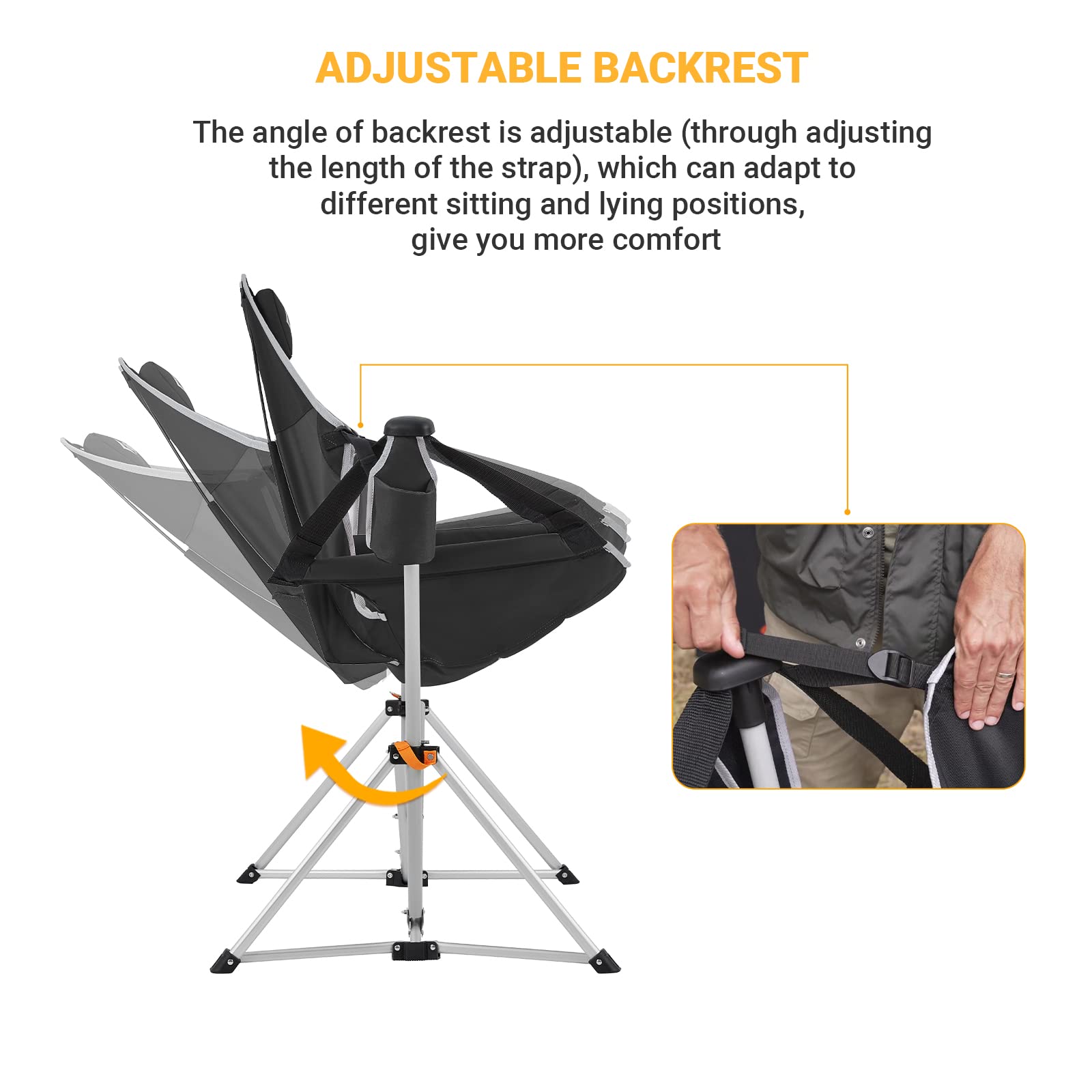 KingCamp Hammock Camping Chair Folding Rocking Chair Heavy Duty Portable Swing Recliner Chair with Pillow for Outdoor Lawn Backyard Picnic, Black
