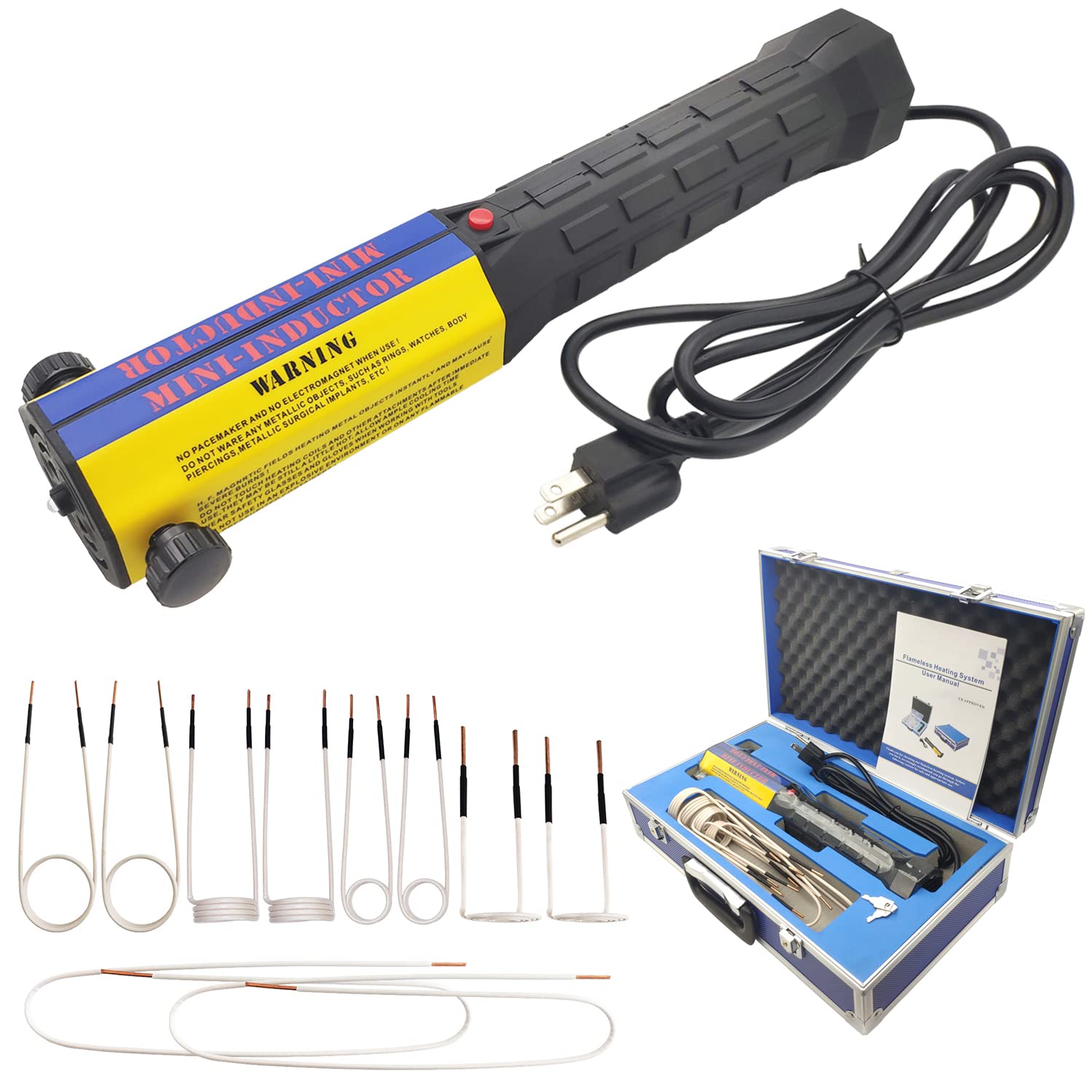 JWGUTS Induction Heater with 10 Pieces Coils 1000W 110V Magnetic Automotive Flameless Heating Handheld Bolt Removal Rusty Screw Removing Tool