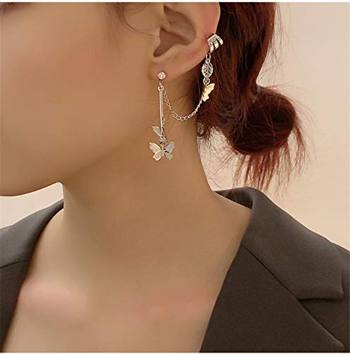 INENIMARTJ Butterfly Cuff Chain Earrings for Women, Tassel Ear Cuffs, 40mm Stud Earrings, Nickel-Free Alloy, Corrosion-Resistant, Lightweight
