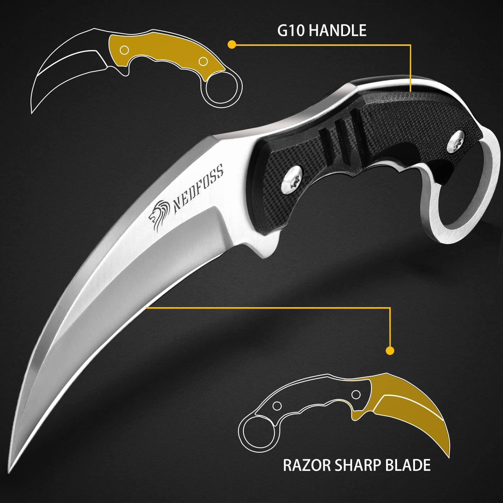 NedFoss Neck Knife, 5.3" Mini Fixed Blade Knife for Men & Women, Compact EDC Necklace Knife with Sheath, G10 Handle, Small Knife Necklace for EDC, Outdoor, Hiking