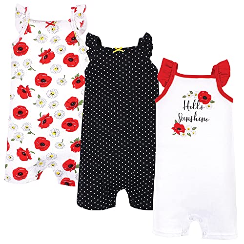 Hudson Baby Unisex Baby Cotton Rompers, Poppy Daisy, 3-6 Months