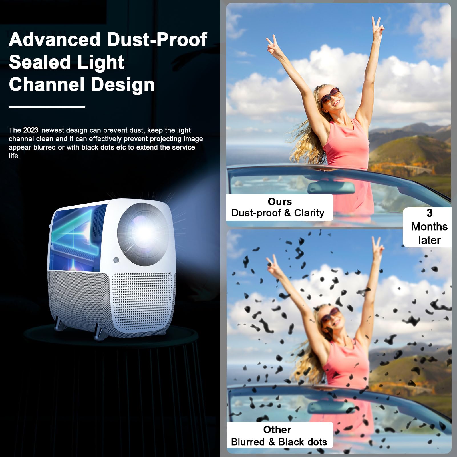 KECAG Projector with WiFi and Bluetooth, Native 1080P 9500L Video Projector with 100'' Projector Screen, Electric Focus, Portable Outdoor Movie Projector Compatible with Smartphone, TV Stick, HDMI