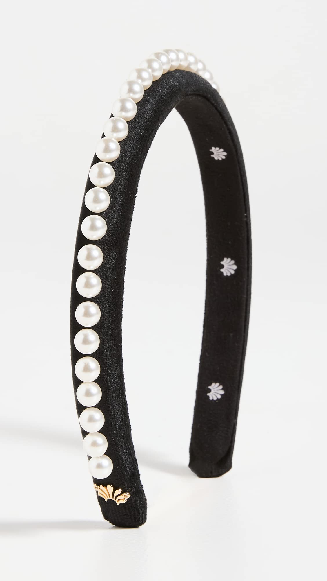 Lele Sadoughi Women's Pearl Embellished Velvet Gigi Headband, Jet, Black, Off White, One Size