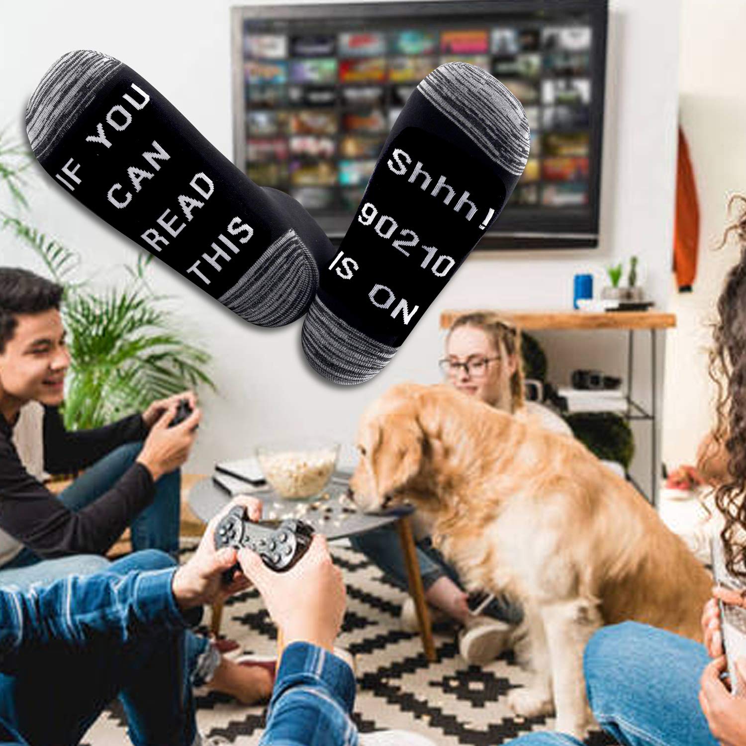 JXGZSO 2 Pairs TV Show Inspired Sock Retro Gift If You Can Read This Shhh! Show Is On Socks (10 Is On)