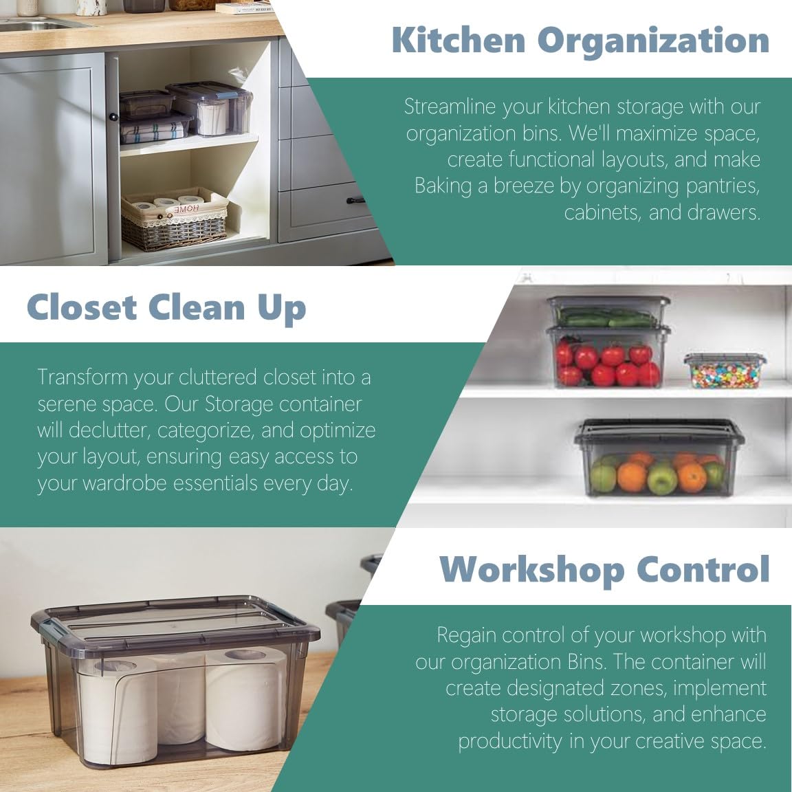 Tribello 6 Quart Storage Containers with Lids, Plastic Storage Bins with Latching Lids For Organizing - Tinted - (11.5β x 8β x 6β) - Set of 4 - Made in EU