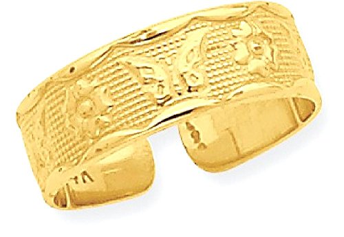 IceCarats 14K Yellow Gold Flower Butterfly Wings Adjustable Toe Ring Open Midi Band Summer Beach Jewelry