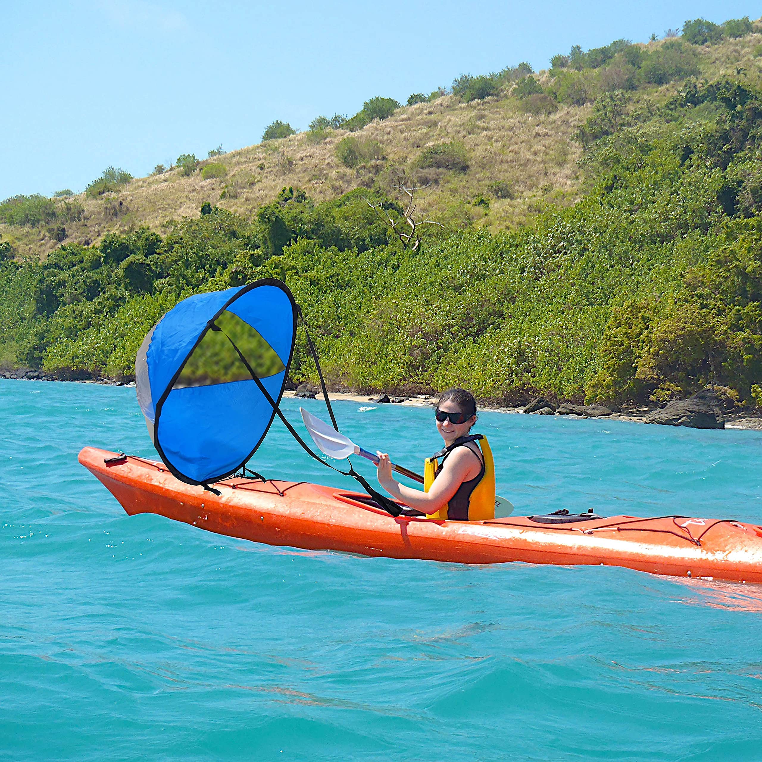 Karibou 42 inches Downwind Wind Sail Kit Kayak Wind Sail Kayak Paddle Board Accessories, Easy Setup & Deploys Quickly, Compact & Portable, Royal Blue