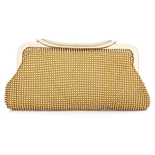 KALINNU Elegant Evening Party Clutch Handbag Bling Shiny Sparkly Rhinestone Wedding Purse for Women (Gold)