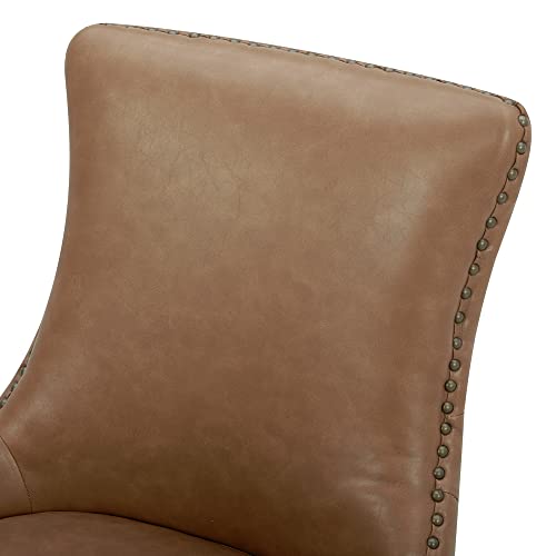 Watson & Whitely Upholstered Tufted Dining Chairs with High Back, Faux Leather Finish and Solid Wood Legs in Brushed Espresso, Set of 2, Saddle Brown