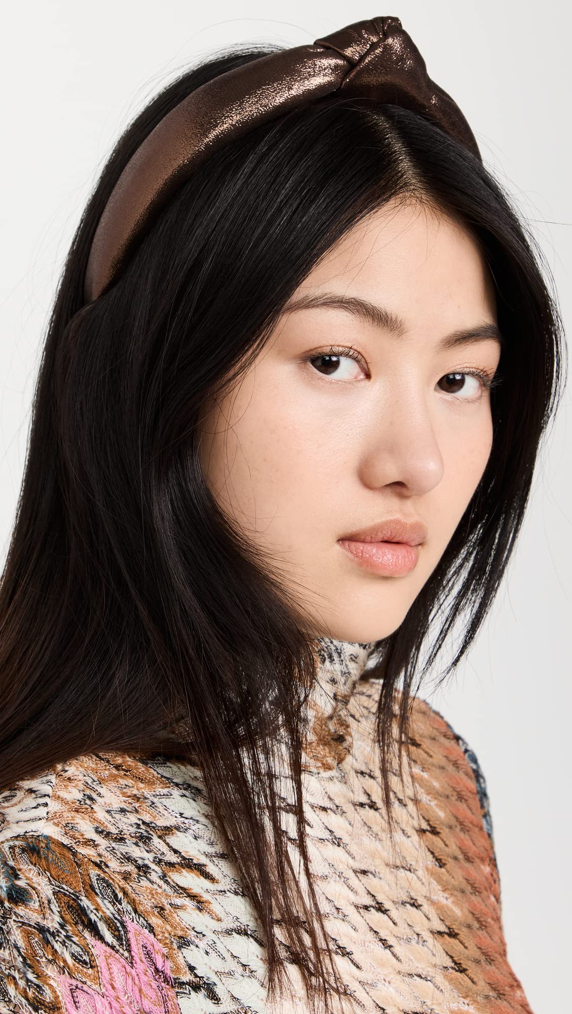 Lele Sadoughi Women's Glitter Slim Knotted Headband, Cocoa, Brown, Metallic, One Size