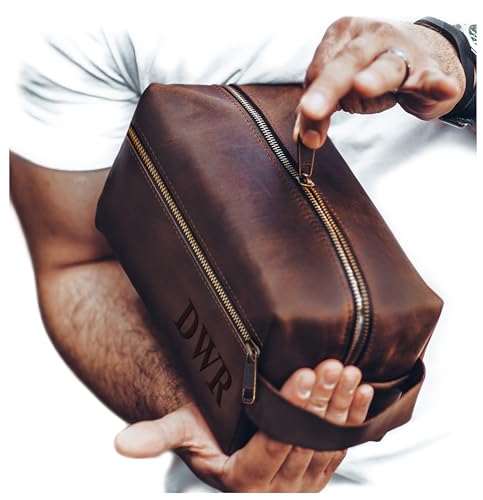 Personalized Leather Toiletry Bag For Men – Dopp Kit Made in USA – Unique Anniversary Gift, Father Gift, Groomsmen Gift, Birthday Gift – Handmade Bag Organizer for Toiletries, Shaving & Grooming Kit