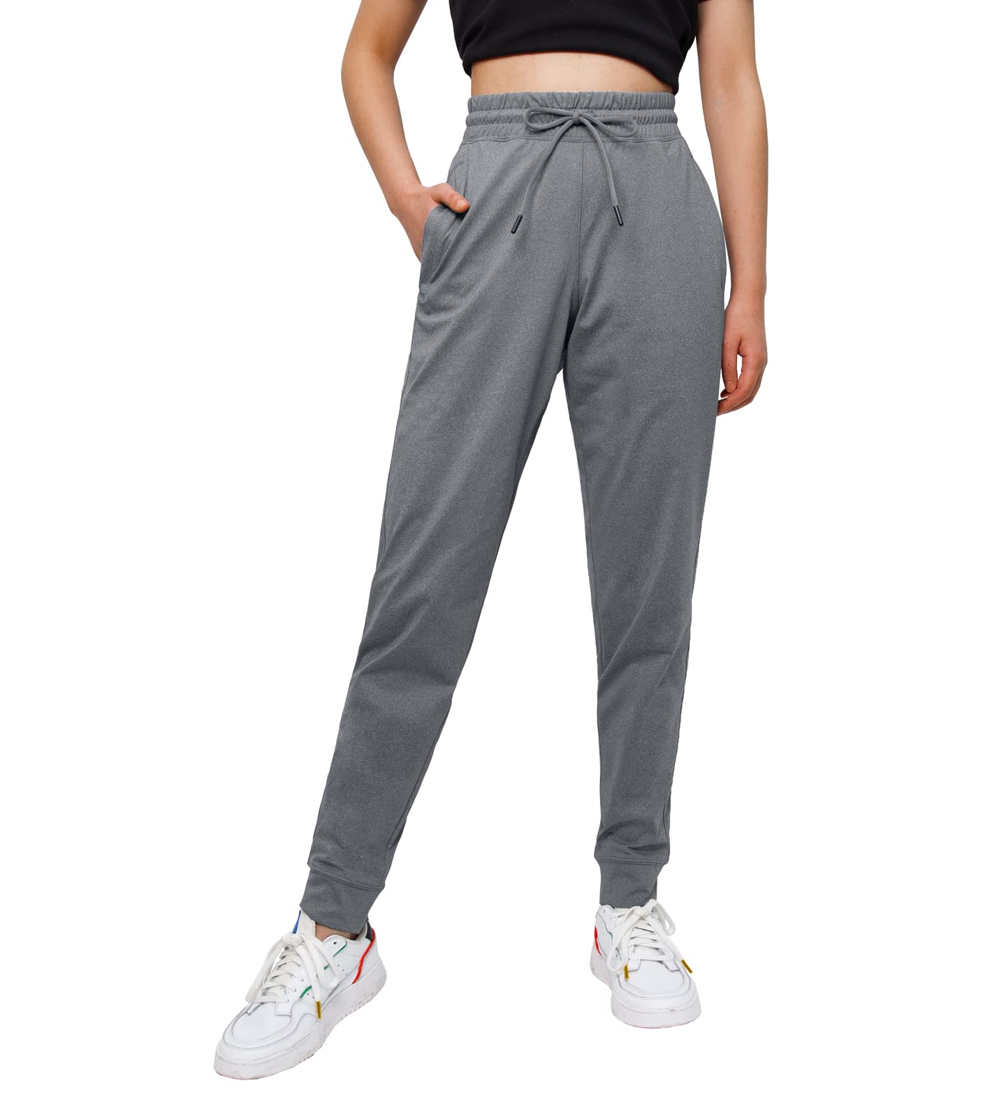 LAPASA Women's Joggers Pants with Zipper Pockets Tapered Running Sweatpants for Women Lounge, Jogging L81(Heather Gray, Large)