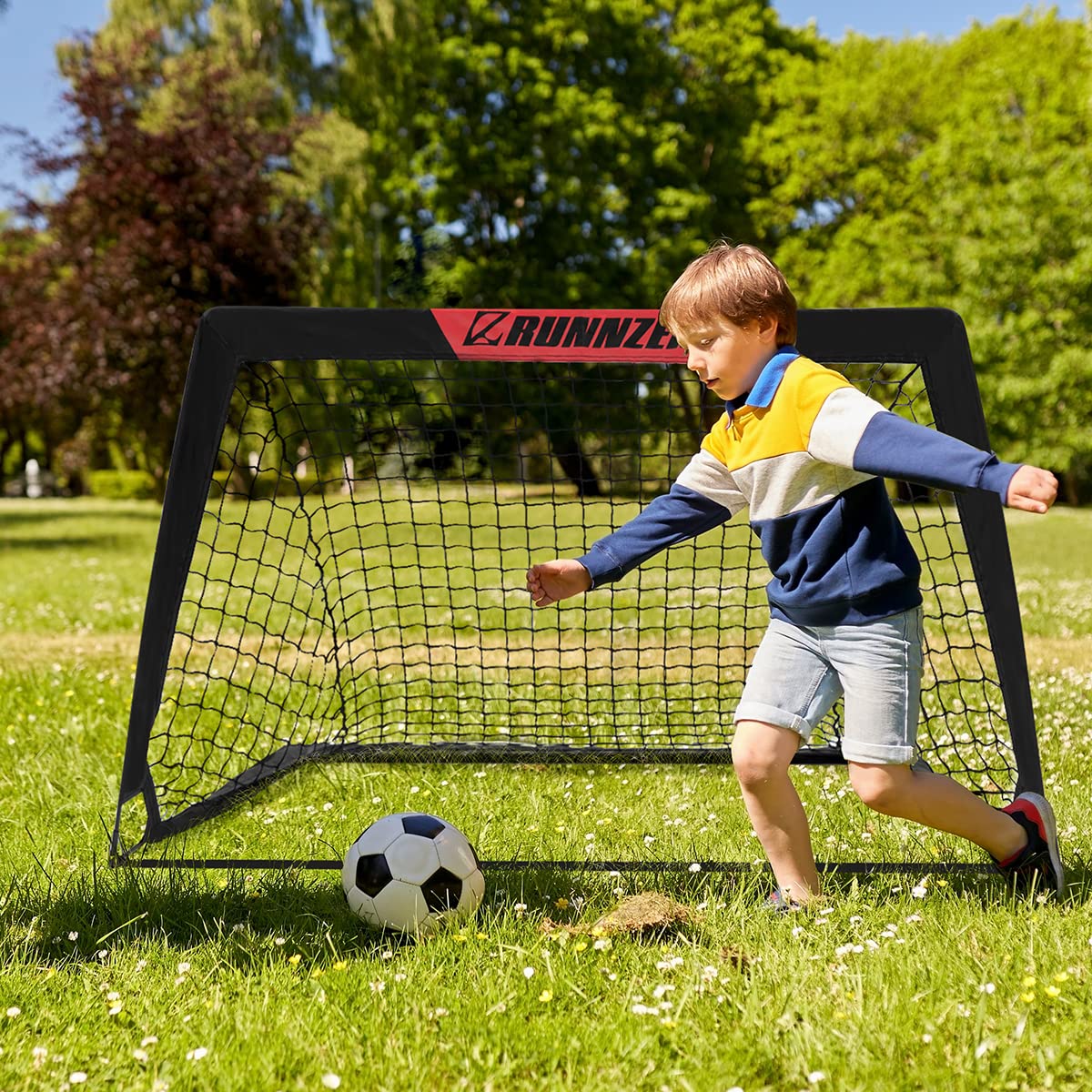 L RUNNZER Soccer Goal, Pop Up Kids Soccer Net for Backyard with Carry Bag, Foldable & Portable Soccer Goal for Soccer Practice, 1 Pack, Blue, 3.3x2.2 FT