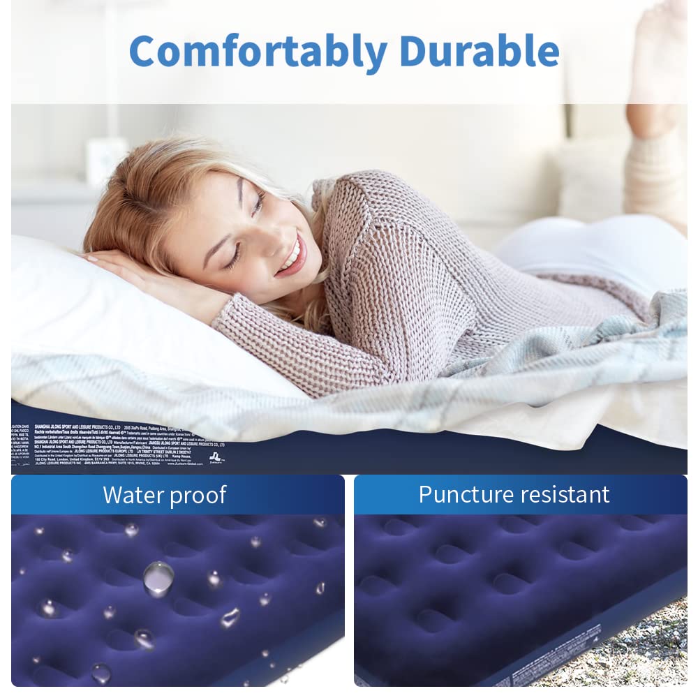 King Size Air Mattress Double Air Bed - Foldable Blow Up Mattresses with Flocked top - Portable Inflatable Beds with Patch Kit for Backpacking Tent Camping/Home/Traveling (80"*72")