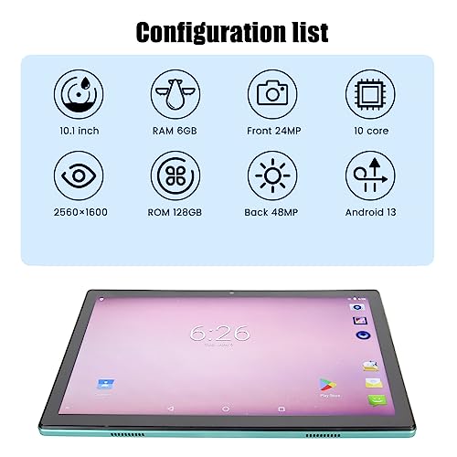 jerss HD Tablet Octa Core CPU Gaming Tablet 3 Card Slots 10.1 Inch FHD for Travel (US Plug)
