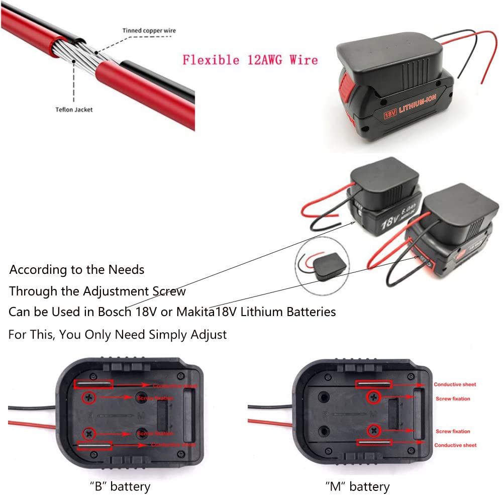 Hilitand Battery Power Mount Connector, 18V Battery Convertor with 10-inch 12-Wire Cable, Power Connector for Makita Series for Bosch Series