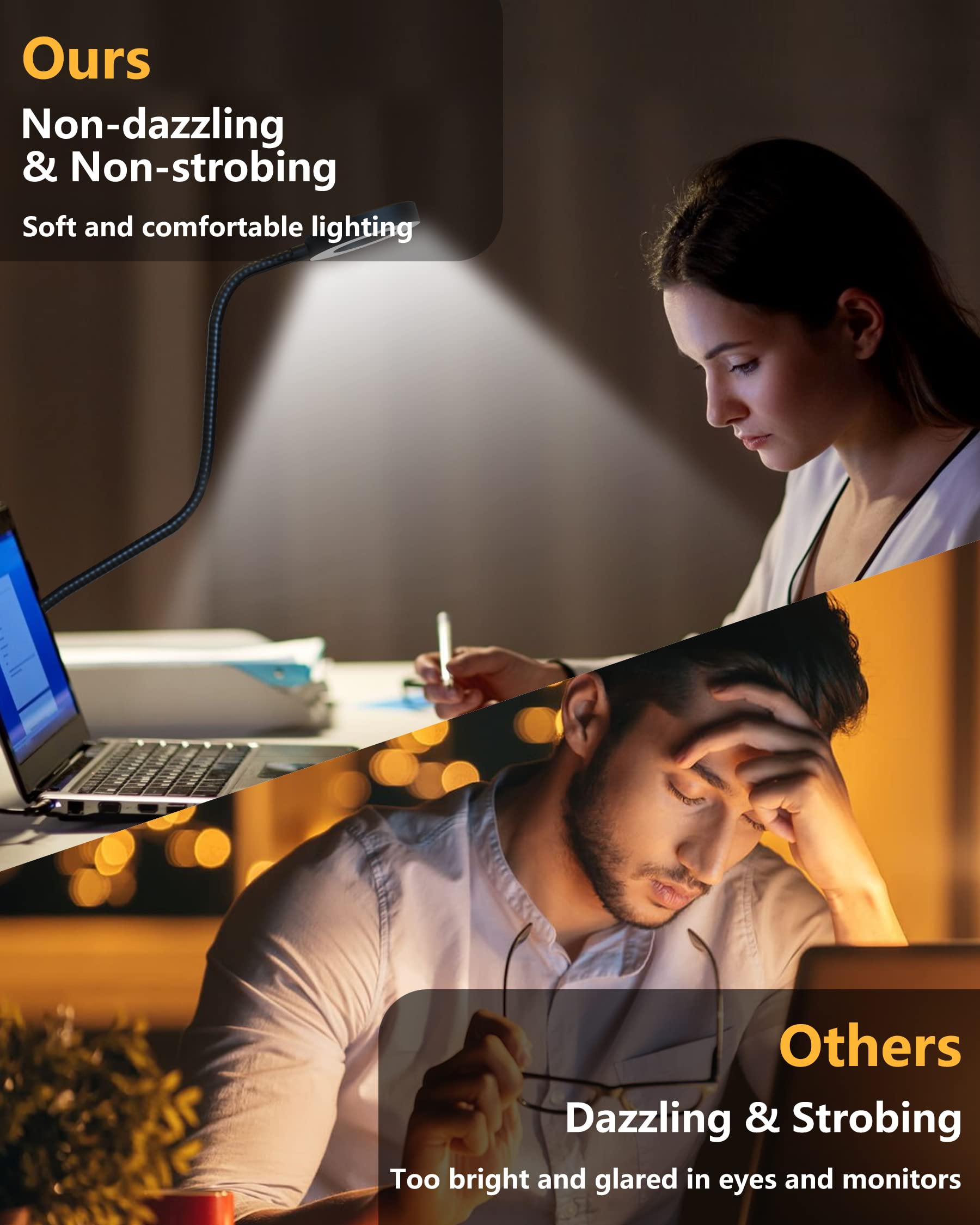 KOTUDAY Clip on Desk Lamp with Clamp for Reading Home Office, 360° Ajustable Clip Light for Bed Headboard, Bedside or Desk with 10 Dimmable Brightness 3 Eye-Care Color Modes